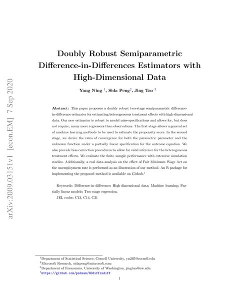Doubly Robust Semiparametric Difference In Differences Estimators With High Dimensional Data
