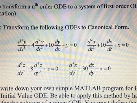Transform A Nth Order ODE To A System Of First Order Chegg