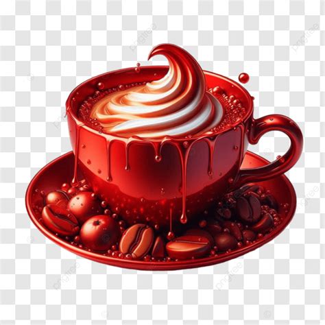 어울리는 접시에 김이 나는 라떼 아트가 있는 빨간색 세라믹 커피 컵 커피 컵 빨간색 세라믹 Png 일러스트 및 이미지 에 대한 무료 다운로드 Pngtree