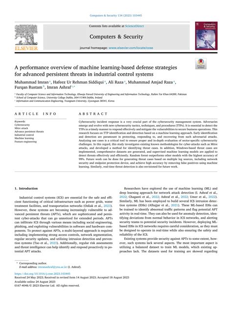 Pdf A Performance Overview Of Machine Learning Based Defense Strategies For Advanced