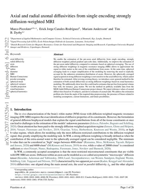Pdf Axial And Radial Axonal Diffusivities From Single Encoding