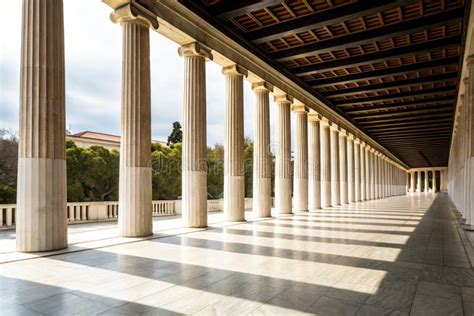 Vertical Greek Columns Evenly Spaced In Architectural Symmetry Stock Illustration Illustration