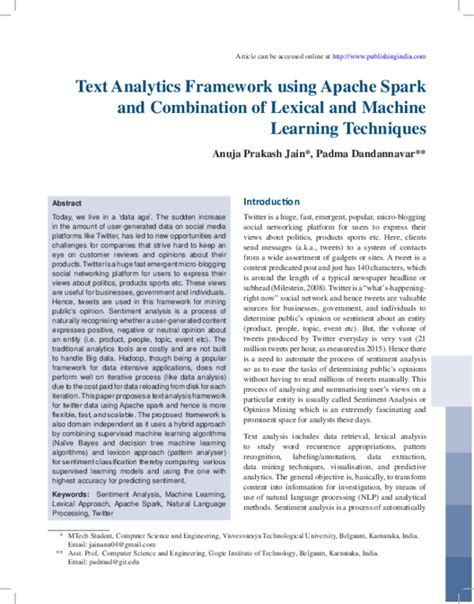 Pdf Text Analytics Framework Using Apache Spark And Combination Of