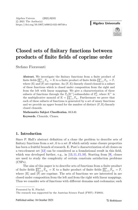 Pdf Closed Sets Of Finitary Functions Between Products Of Finite Fields Of Coprime Order