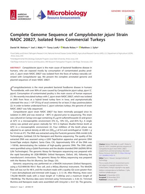 Pdf Complete Genome Sequence Of Campylobacter Jejuni Strain Nadc