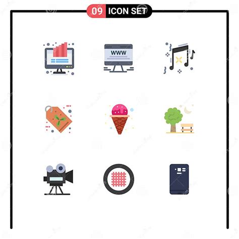 Flat Color Pack Of 9 Universal Symbols Of Ice Tag Web Advert Label Eco Stock Vector