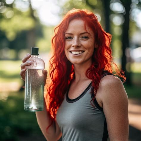 Premium AI Image Photo Closeup Portrait Of Curly Redhead Woman With Blue Eyes