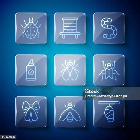 세트 라인 옷 나방 꿀벌 나비 고치 벌레 곤충 곤충에 대한 스프레이 진드기와 딱정벌레 버그 아이콘 벡터 곤충에 대한 스톡 벡터 아트 및 기타 이미지 Istock