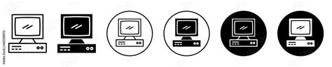 Old Computer Icon Vintage Antique Electronic Computer Desktop Device Symbol Set Old Computer