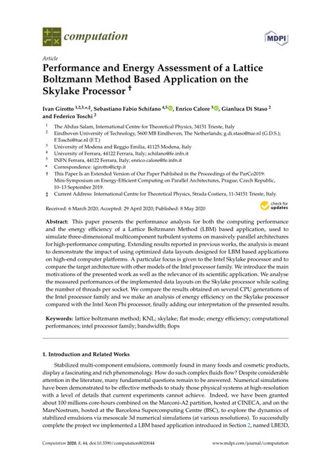 Pdf Performance And Energy Assessment Of A Lattice Boltzmann Method Based Application On The