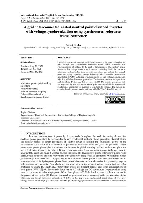 Pdf A Grid Interconnected Nested Neutral Point Clamped Inverter With Voltage Synchronization