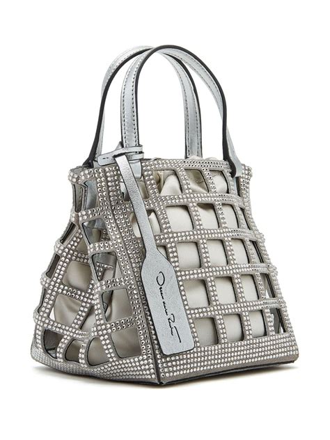 Oscar De La Renta Crystal Grid Mini Tote Bag Silver Farfetch