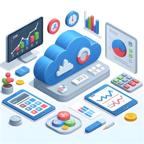 3d Flat Icon As Cloud Computing Performance Monitoring With Graph And Dashboard Symbols Concept