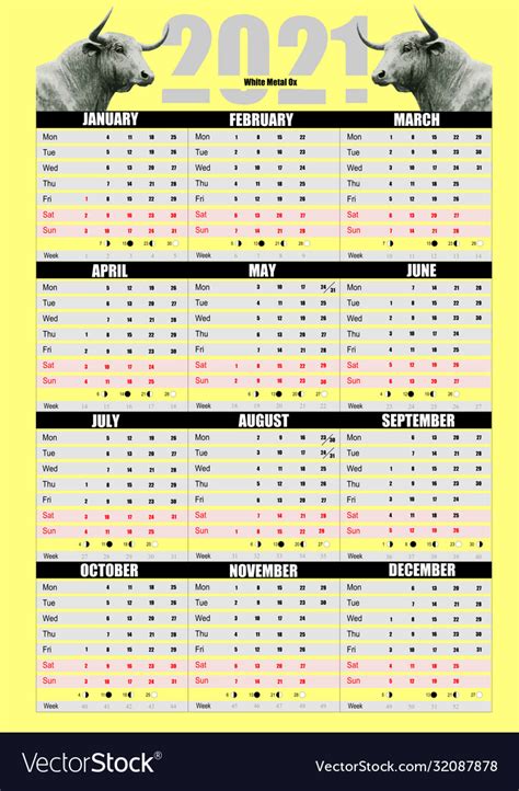 2021 Calendar With American Holidays Can Be Used Vector Image