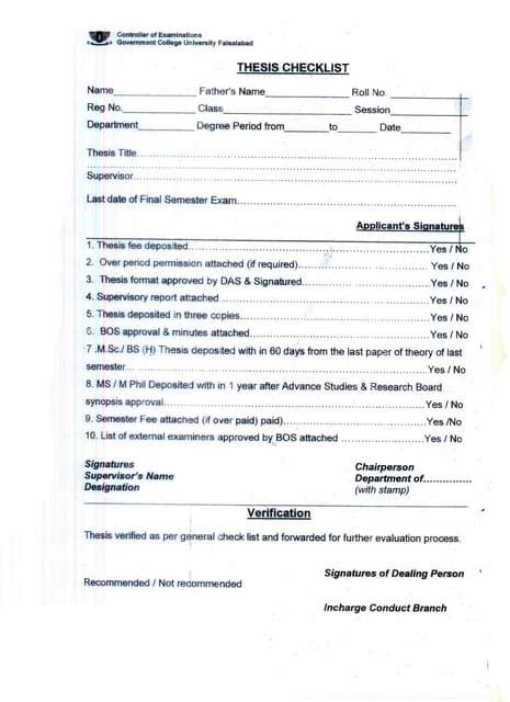 Thesis Checklist Pdf