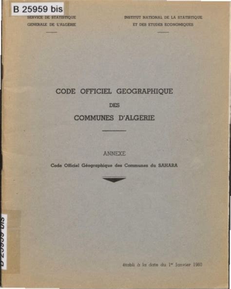 Code Officiel Géographique Des Communes Dalgérie Annexe Code
