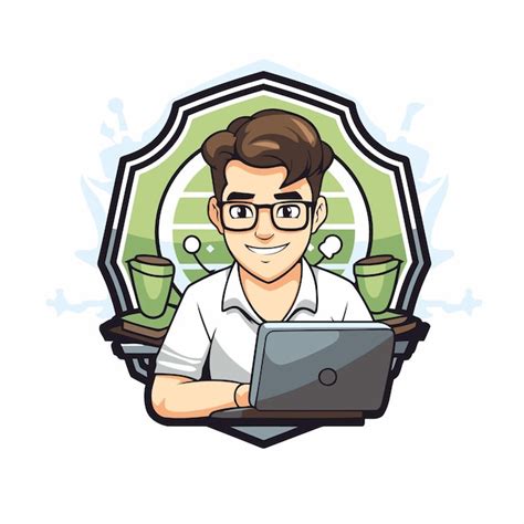 Vector Illustration Of A Man Working On A Laptop In A Coffee Shop Premium Ai Generated Vector