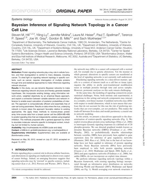 Pdf Bayesian Inference Of Signaling Network Topology In A Cancer Cell