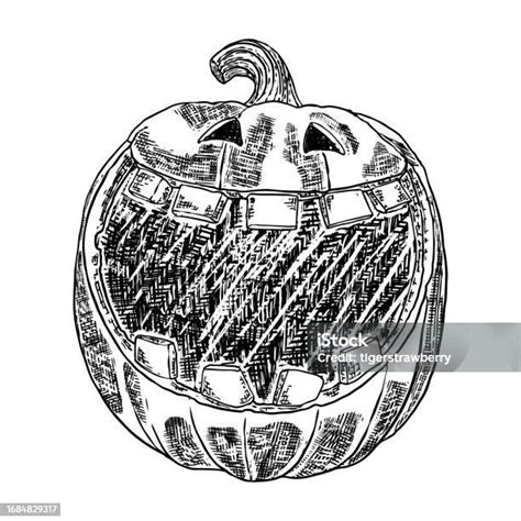 행복한 어리석고 바보 같은 할로윈 웃는 호박 얼굴 잭 오 랜턴 영혼 악마가 흰색 바탕에 그림을 그립니다 전통적인 할로윈 상징입니다 가을을 축하하기 위한 손으로 스케치를