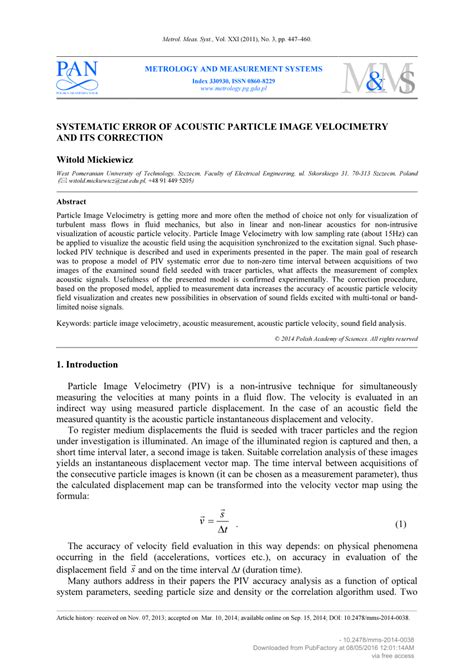 Pdf Systematic Error Of Acoustic Particle Image Velocimetry And Its