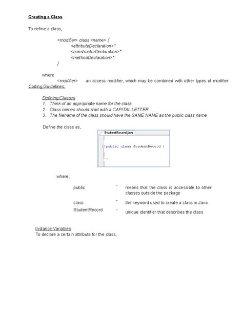 Creating A Class In Object Oriented Programming Creating A Class To Define A Class Class