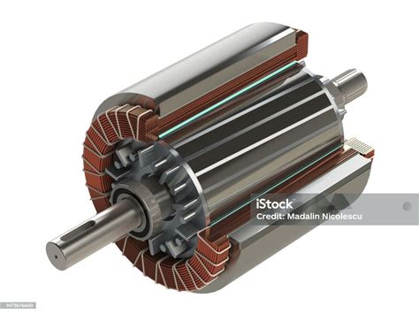 흰색으로 분리된 전기 모터 고정자 및 회전자 부품 3d 렌더링 0명에 대한 스톡 사진 및 기타 이미지 0명 3차원 형태