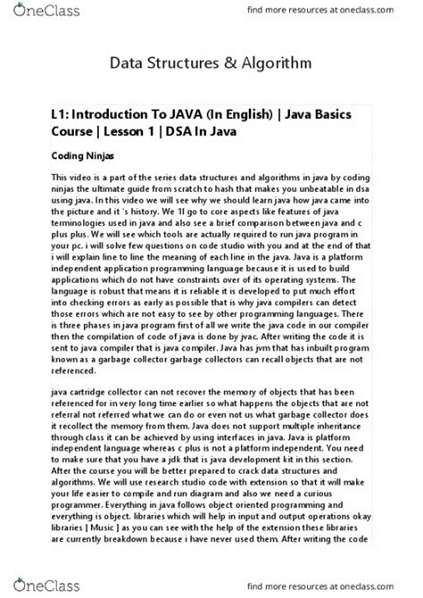 Lecture Dsa Notes 1 Oneclass