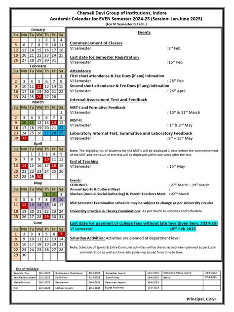 Academic Calendar Even Sem Vi Sem 2024 25 Pdf Academic Term Schools