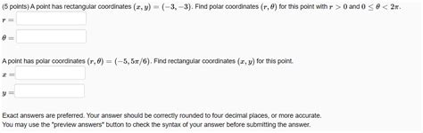 solved 5 points a point has rectangular coordinates x y
