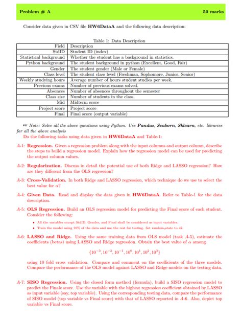 Solved Problem A 50 Marks Consider Data Given In Csv File