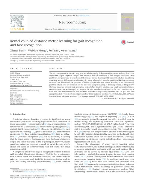 pdf kernel coupled distance metric learning for gait recognition and