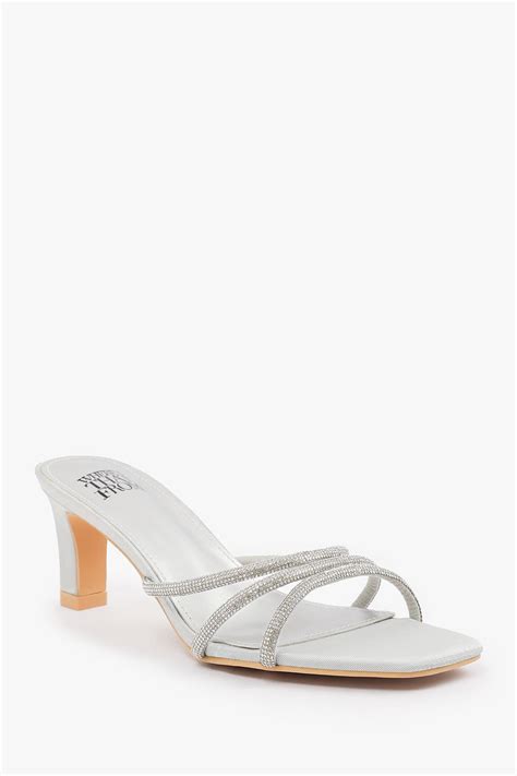 Heels Blair Square Toe Low Block Heel With Diamante Strap Detail