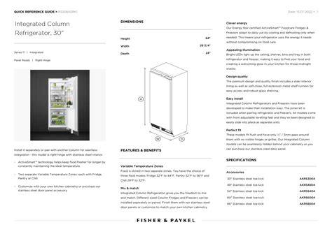 Quick Reference Guide For Integrated Column Refrigerator 30 Series