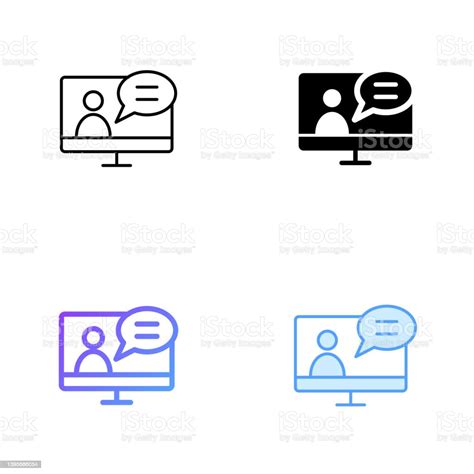 편집 가능한 스트로크가있는 네 가지 스타일의 온라인 강사 아이콘 디자인 선 솔리드 플랫 라인 및 컬러 그라디언트 라인 웹 페이지