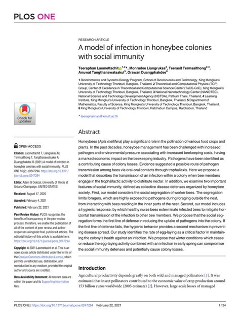 A Model Of Infection In Honeybee Colonies Pdf