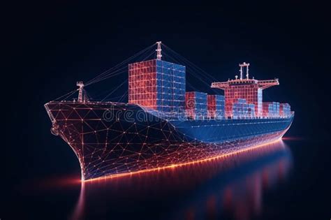 Worldwide Cargo Ship Polygonal Wireframe Mesh Art Looks Like Constellation On Dark Blue Night