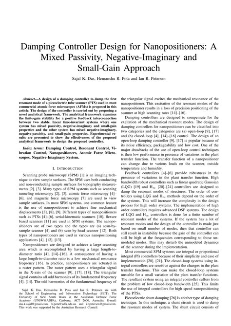 Pdf Damping Controller Design For Nanopositioners A Mixed Passivity Negative Imaginary And