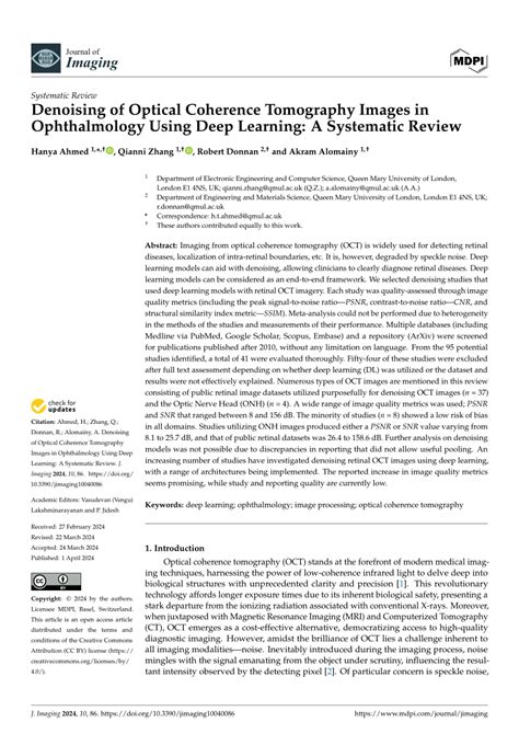 Pdf Denoising Of Optical Coherence Tomography Images In Ophthalmology Using Deep Learning A