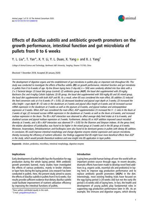 Pdf Effects Of Bacillus Subtilis And Antibiotic Growth Promoters On The Growth Performance