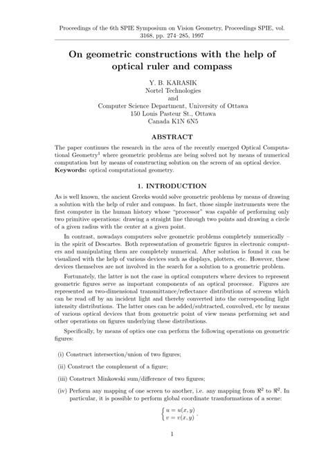 Pdf Geometric Constructions With The Help Of An Optical Ruler And Compass