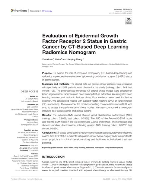 Pdf Evaluation Of Epidermal Growth Factor Receptor 2 Status In