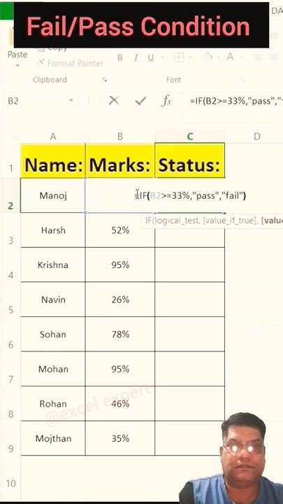 Fail Or Pass Condition In Excelexcel Microsofttips Excelformula