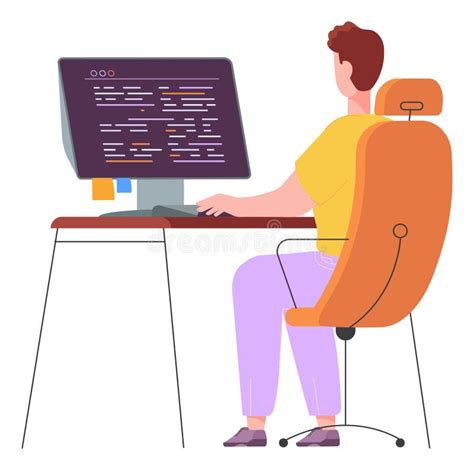 Man Working At Computer Desk Programmer In Remote Office Stock Vector Illustration Of