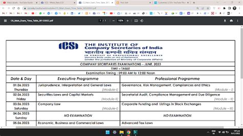 ICSI LIVE UPDATE Time Table Date Sheet For CS Examinations June 2023 For CS Executive And