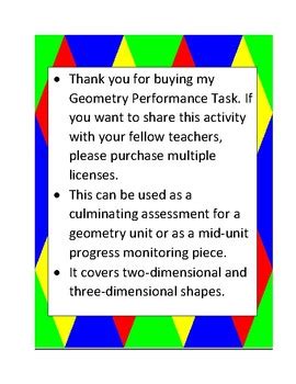 Geometry Performance Task By Wendy De La Cruz Teachers Pay Teachers