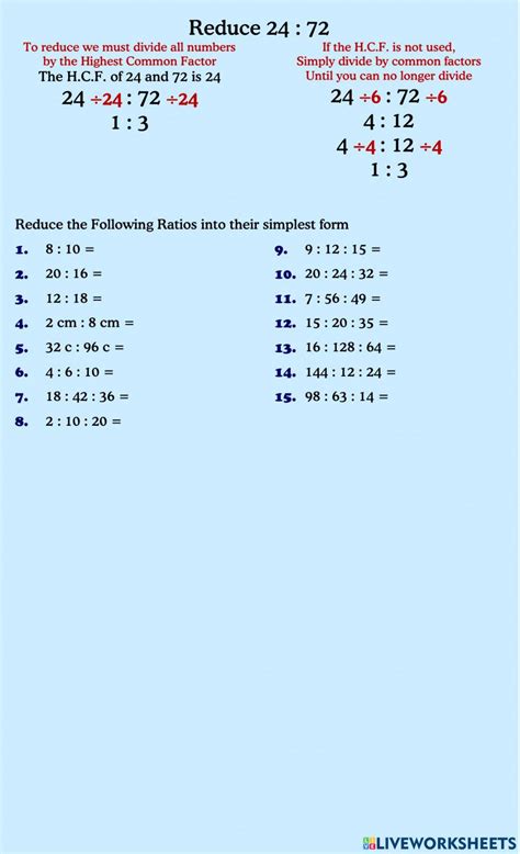 Simplifying Ratios Online Exercise For Live Worksheets Simplifying Ratios Online Exercise For Live Worksheets