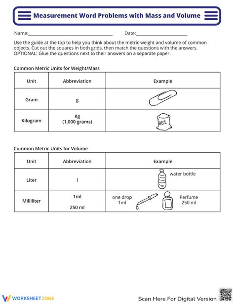 Measurement Word Problems Mass And Volume Worksheet