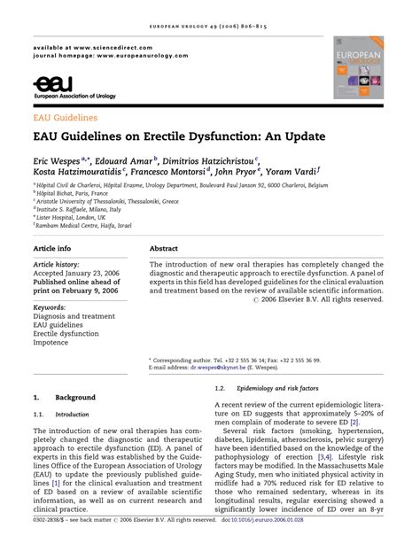 Pdf Eau Guidelines On Erectile Dysfunction An Update
