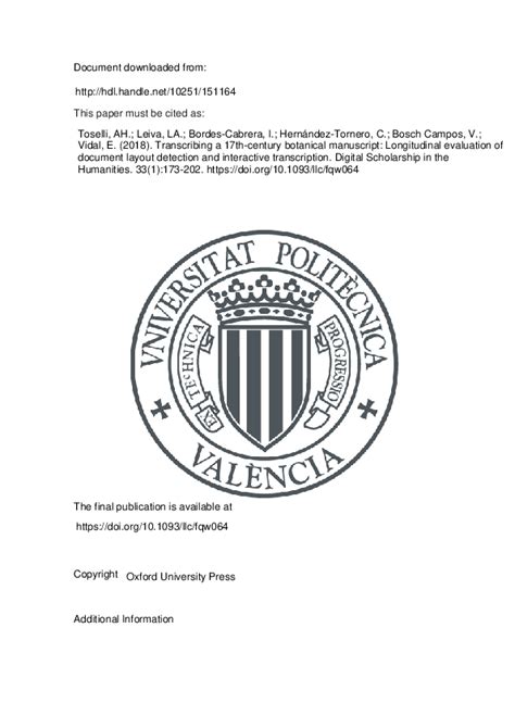 Pdf Transcribing A 17th Century Botanical Manuscript Longitudinal Evaluation Of Document