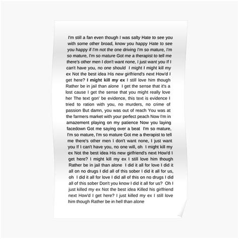 Kill Bill Sza Lyrics Poster For Sale By Verticalley Redbubble